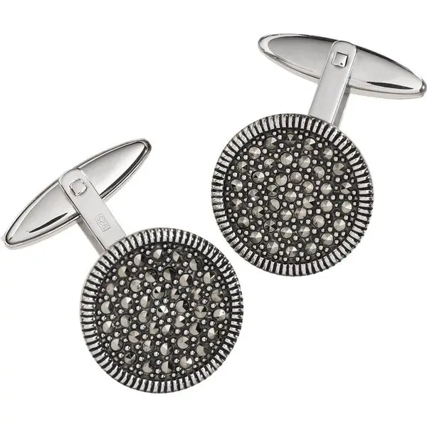 JAN LESLIE Round Marcasite Pave Sterling Cufflinks - Silver/marcasite