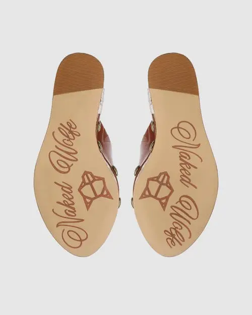NAKED WOLFE Tulip Leather Wedge Clog Heel - Tan