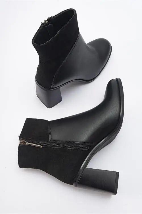 PROLOGUE SHOES Ropa Block Heel Zip Boot - Black Faux Leather