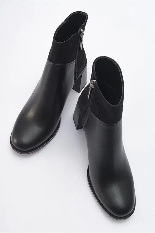 PROLOGUE SHOES Ropa Block Heel Zip Boot - Black Faux Leather