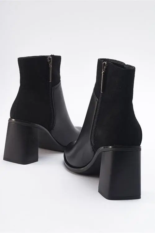 PROLOGUE SHOES Ropa Block Heel Zip Boot - Black Faux Leather