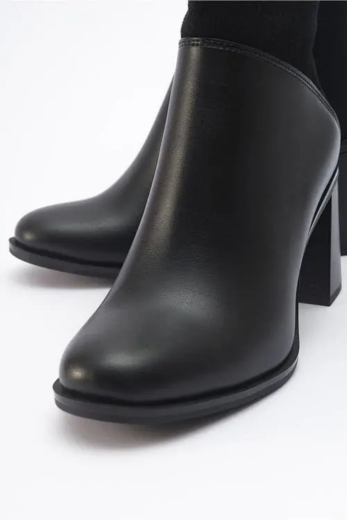 PROLOGUE SHOES Ropa Block Heel Zip Boot - Black Faux Leather