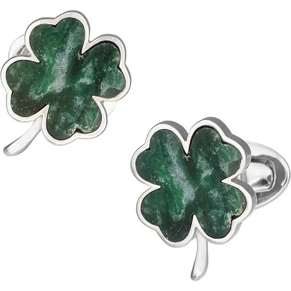 JAN LESLIE Four Leaf Clover Onyx Sterling Cufflinks - Green