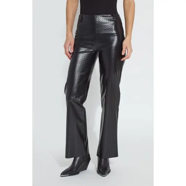 Lyssé Amara Flare Faux Leather Pants - Black Wicker Texture