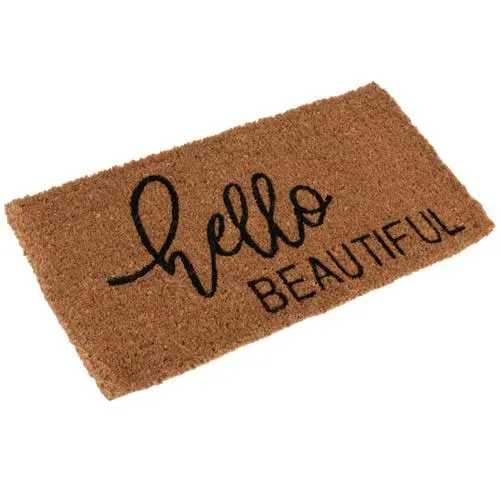 STORIED HOME Coir Doormat With "hello Beautiful" Message - Natural
