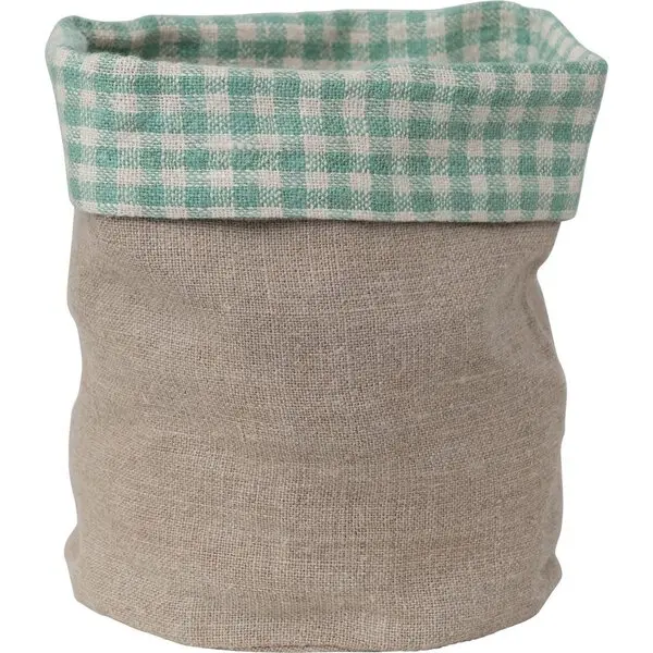 STORIED HOME Handwoven Linen Bread Basket With Gingham Lining - Blue