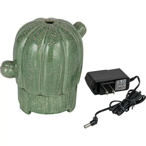 STORIED HOME Stoneware Cactus Oil Diffuser With Timer - Green