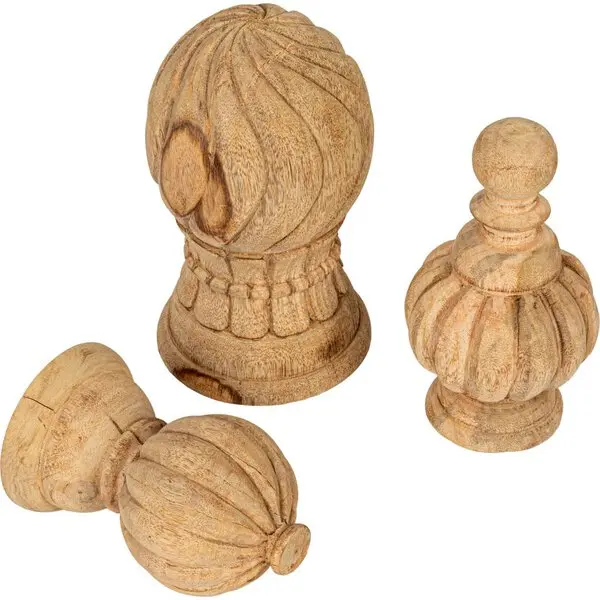 STORIED HOME Bleached Hand-carved Mango Wood Finials