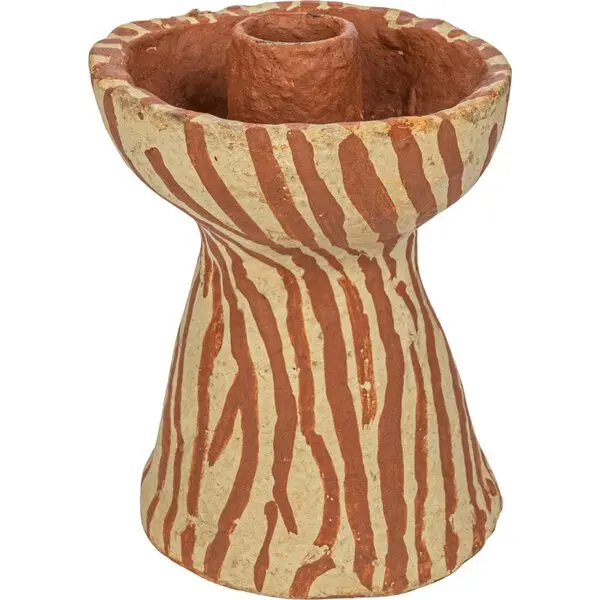 STORIED HOME Round Decorative Hand-painted Paper Mache Taper Holder - Brown