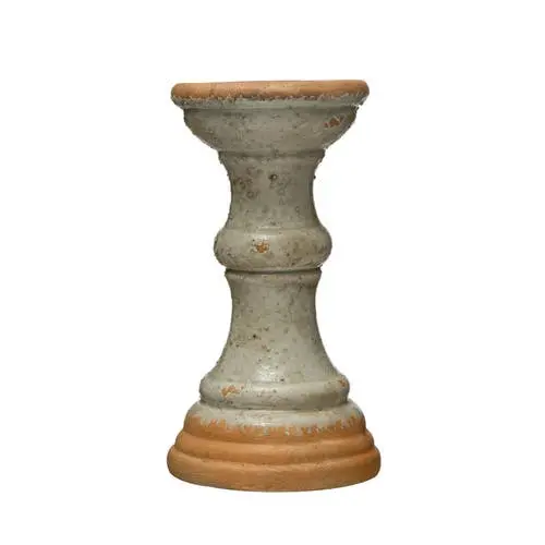 STORIED HOME Coastal 2-tone Terracotta Pillar Candle Holder - Gray