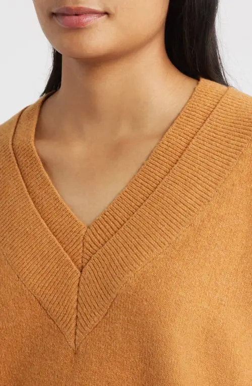 CITY BLUES Long Sleeve V-neck Sweater - Cognac