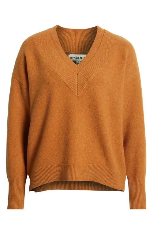 CITY BLUES Long Sleeve V-neck Sweater - Cognac