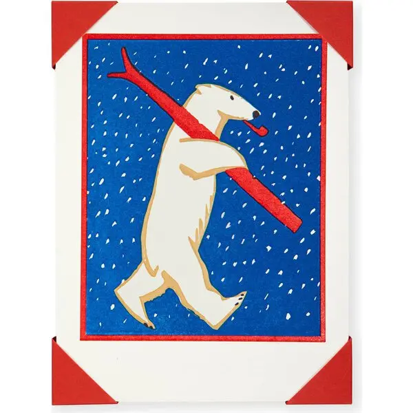 ARCHIVIST GALLERY Skiing Polar Bear 5-pack Holiday Greeting Cards - Blue