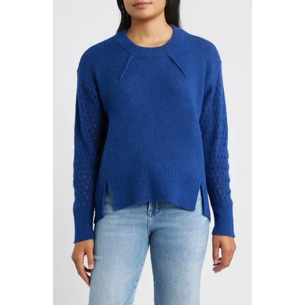 CITY BLUES Open Stitch Sleeve Sweater - Twilight