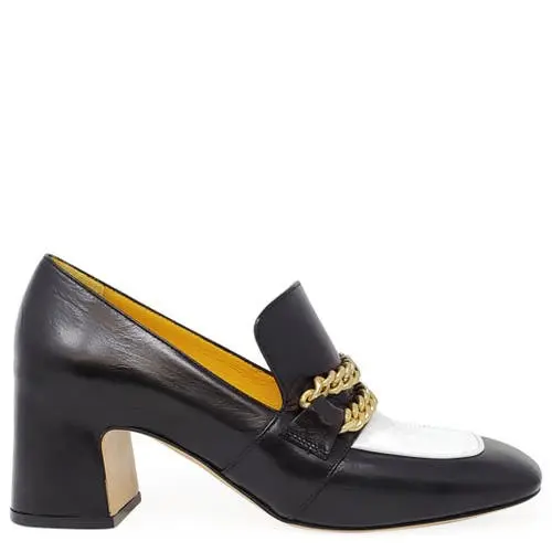 MADISON MAISON Mid Heel Loafer With Chain - Black/white