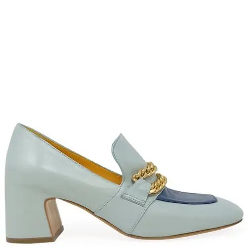 MADISON MAISON Mid Heel Loafer With Chain - Turquoise/blue
