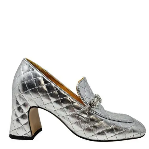 MADISON MAISON Md100 Quilted Jeweled Heel Loafer - Silver