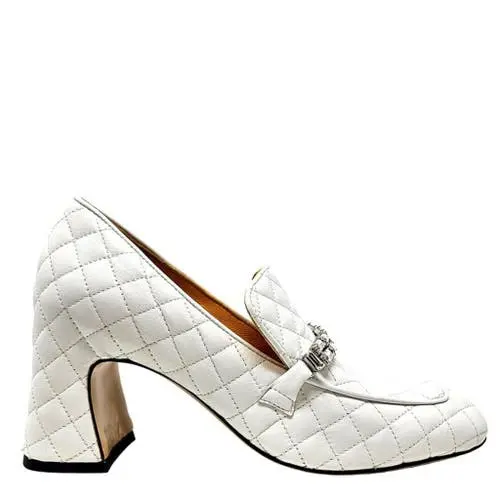 MADISON MAISON Md100 Quilted Jeweled Heel Loafer - White