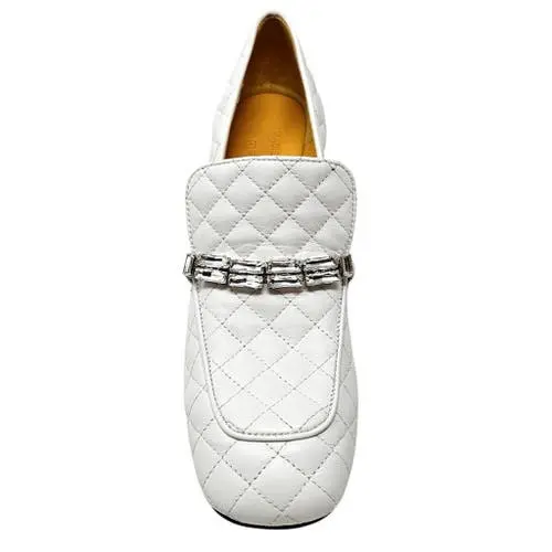 MADISON MAISON Md100 Quilted Jeweled Heel Loafer - White