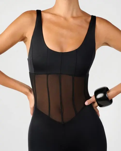 WeWoreWhat Spandex Sheer Panel Bodysuit