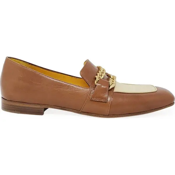 MADISON MAISON Flat Loafer With Chain Detailing - Tan/creame