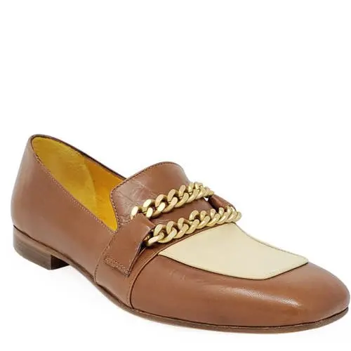 MADISON MAISON Flat Loafer With Chain Detailing - Tan/creame