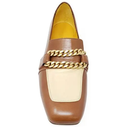 MADISON MAISON Flat Loafer With Chain Detailing - Tan/creame