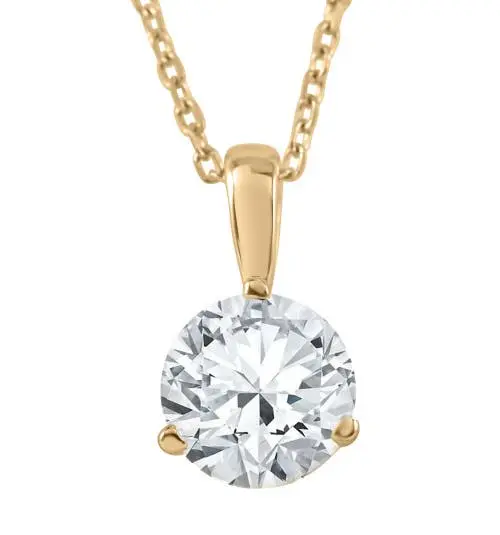 BLISS DIAMOND 1ct Lab Grown Round Cut Diamond Solitaire Pendant Necklace - 14k Yellow Gold