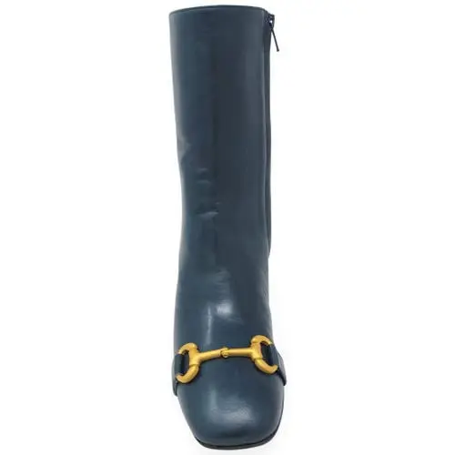 MADISON MAISON Back Stripe Horse Bit Buckle Boots - Teal