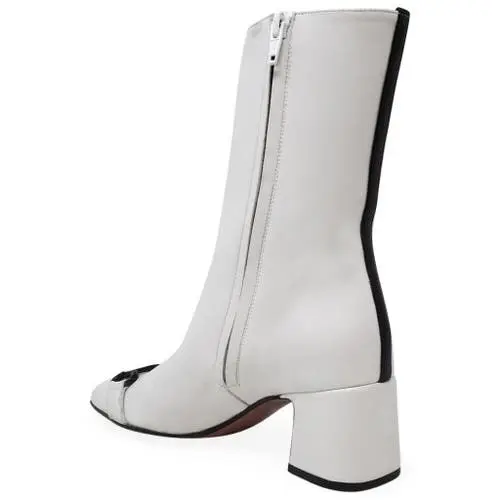 MADISON MAISON Back Stripe Horse Bit Buckle Boots - White