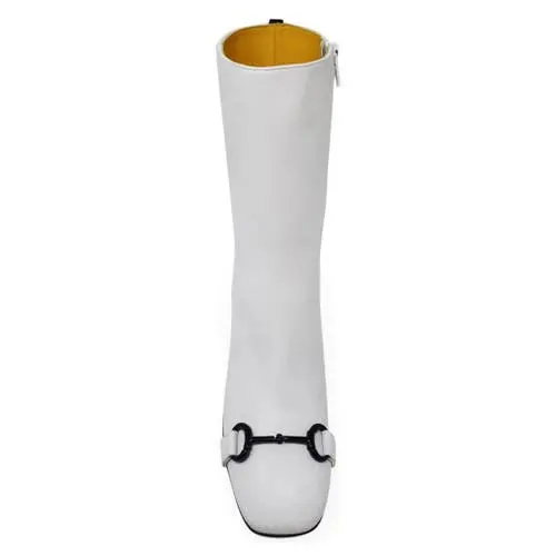 MADISON MAISON Back Stripe Horse Bit Buckle Boots - White