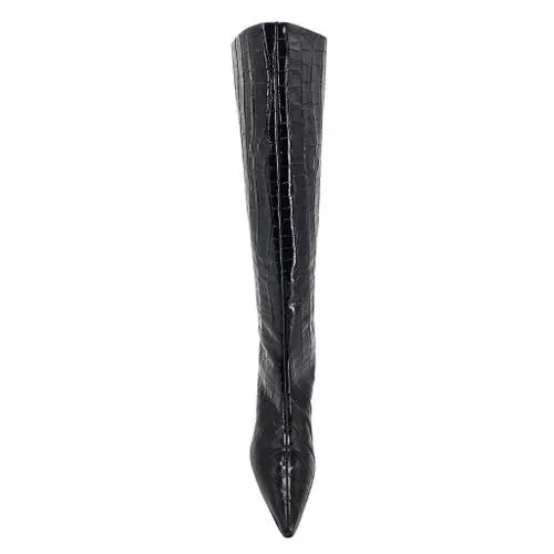 MADISON MAISON Tall Moc Croc Pointy Toe Kitten Heel Boots