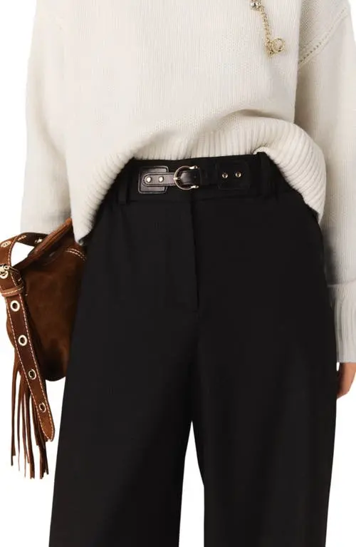 Maje Wide-leg Suit Trousers With Leather-effect Buckle - Black