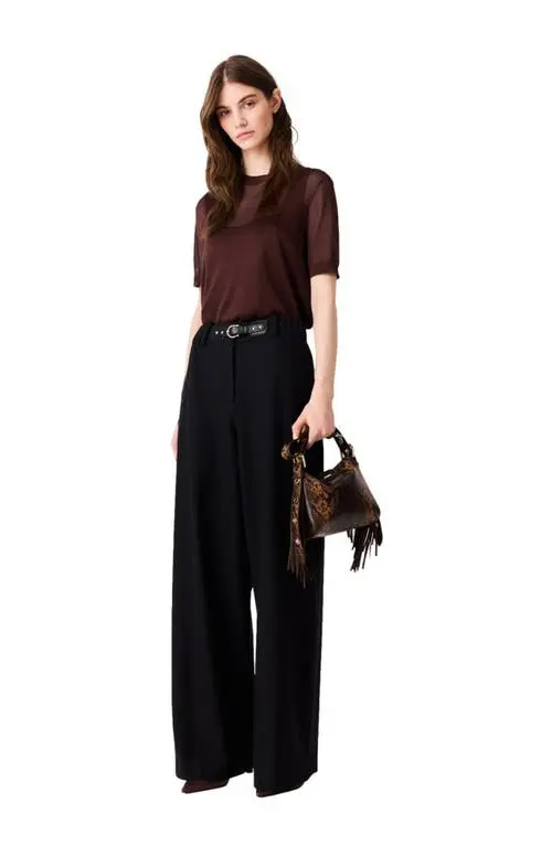 Maje Wide-leg Suit Trousers With Leather-effect Buckle - Black