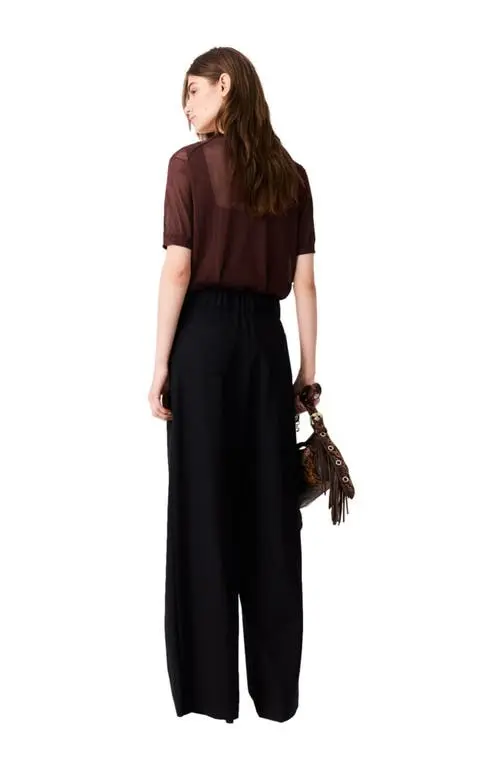 Maje Wide-leg Suit Trousers With Leather-effect Buckle