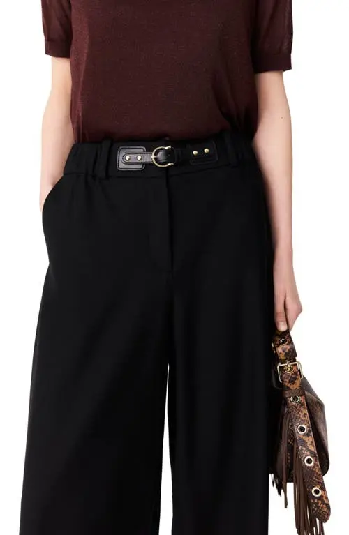 Maje Wide-leg Suit Trousers With Leather-effect Buckle