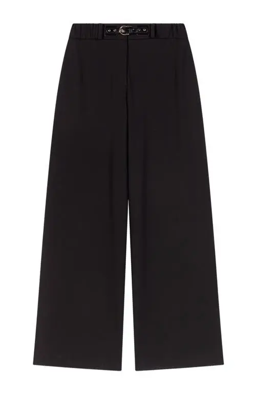 Maje Wide-leg Suit Trousers With Leather-effect Buckle - Black