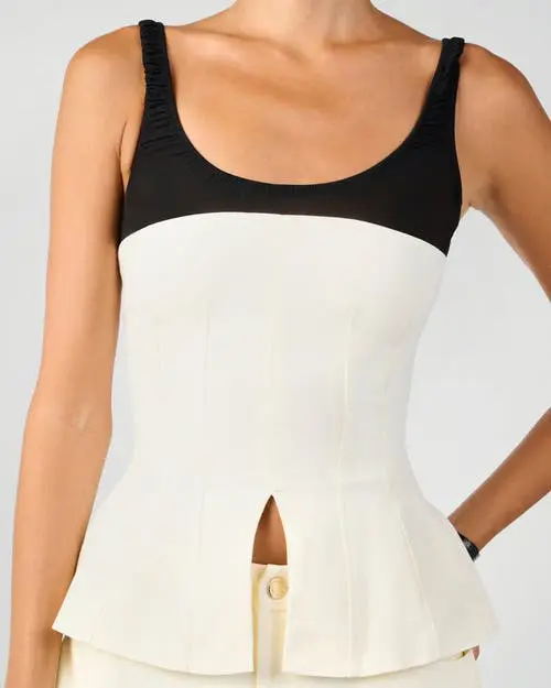WeWoreWhat Paneled Corset With Mesh Straps - Ivory/black