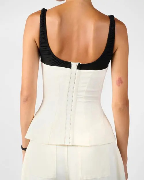 WeWoreWhat Paneled Corset With Mesh Straps - Ivory/black