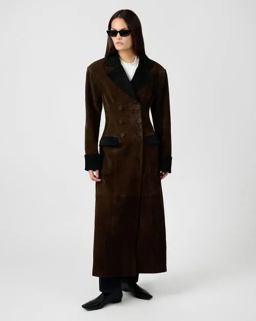 WeWoreWhat Double-breasted Suede Coat