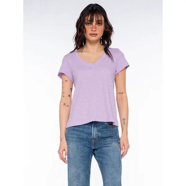 WILT CLOTHING Slim Deep V-neck Rib Back Tee - Mulberry