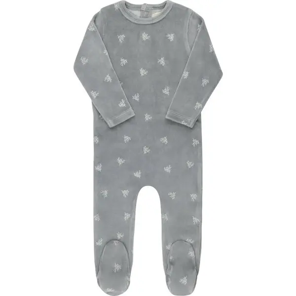ELY'S & CO. Velour Leaf Pattern Footie - Blue