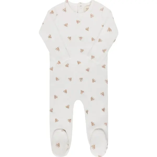 ELY'S & CO. Velour Leaf Pattern Footie - Ivory/boy