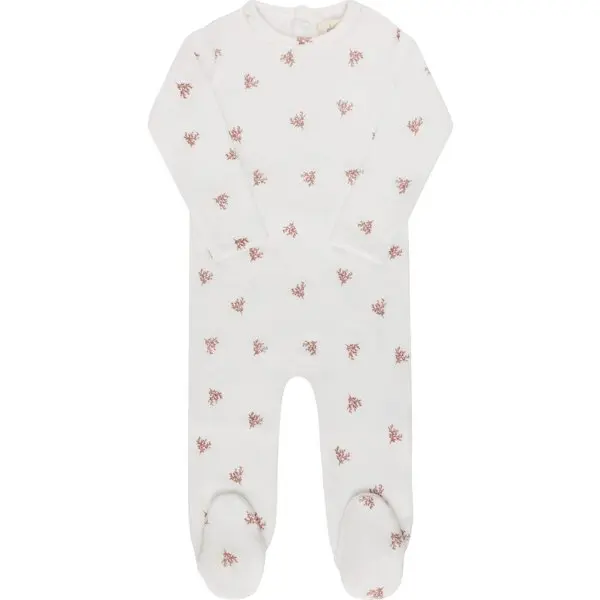 ELY'S & CO. Velour Leaf Pattern Footie - Ivory/girl