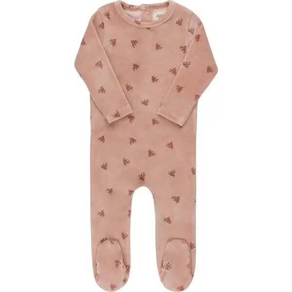 ELY'S & CO. Velour Leaf Pattern Footie - Pink
