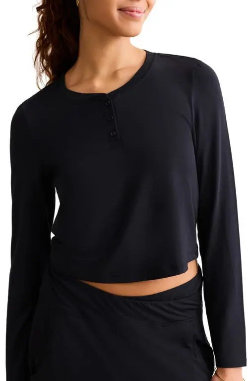 Fleur't Henley Crop Pajama Top - Black