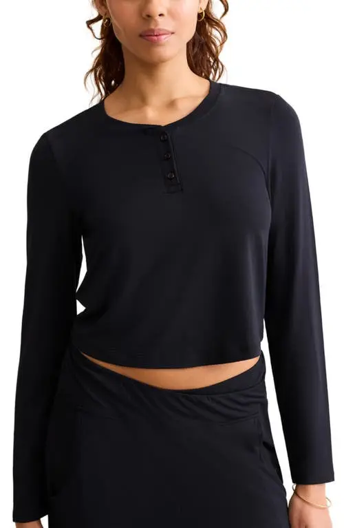 Fleur't Henley Crop Pajama Top - Black