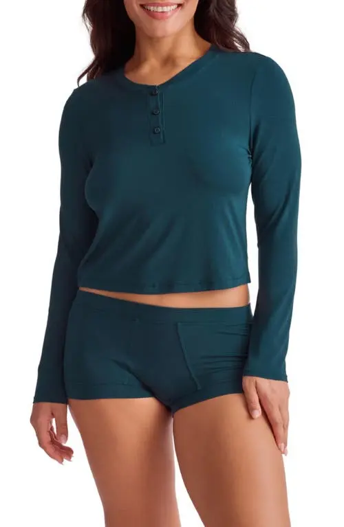 Fleur't Henley Crop Pajama Top - Deep Spruce