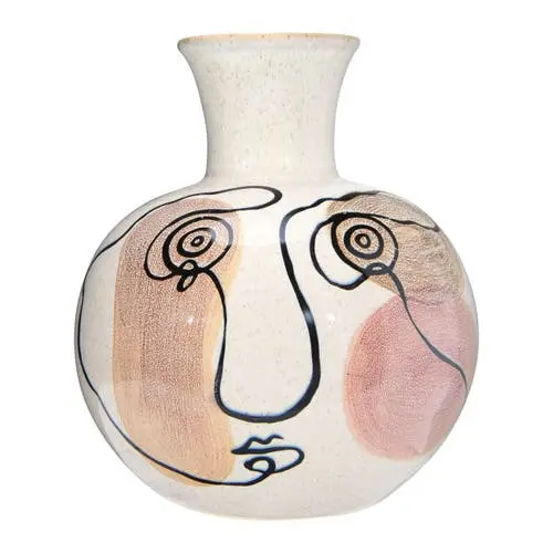 STORIED HOME Multi Color Hand-painted W/ Face Stoneware Vase - Multicolor