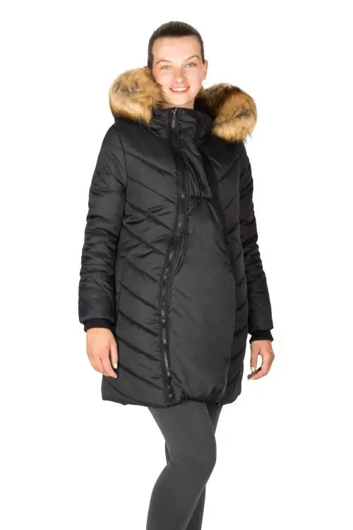 MODERN ETERNITY Faux Fur Trim Convertible Puffer Jacket - Black